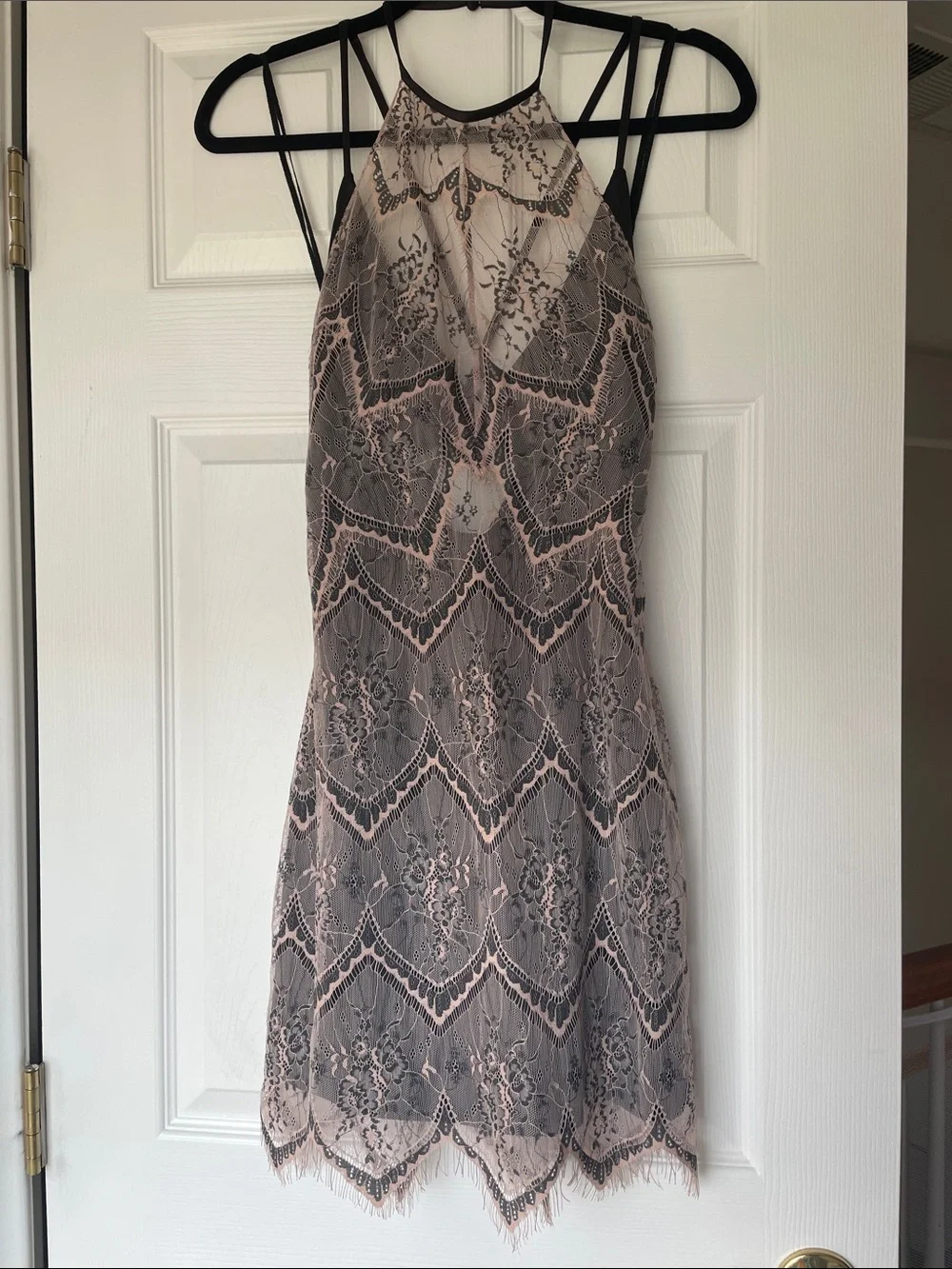 Free People | Dresses | Free People Blush Pink And Black Lace Halter ...